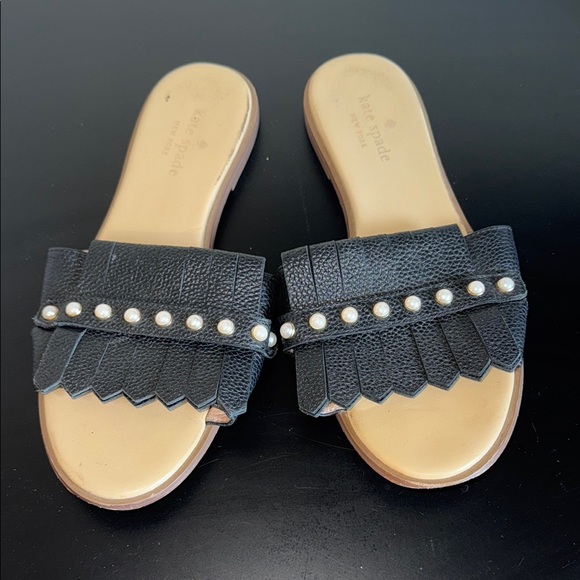 kate spade | Shoes | Kate Spade Black Slide Sandals With Pearl Accents ...